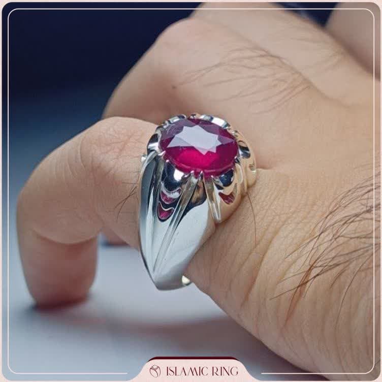 African Red Ruby On A Handmade Men Silver Ring - Free Shipping - EightShop