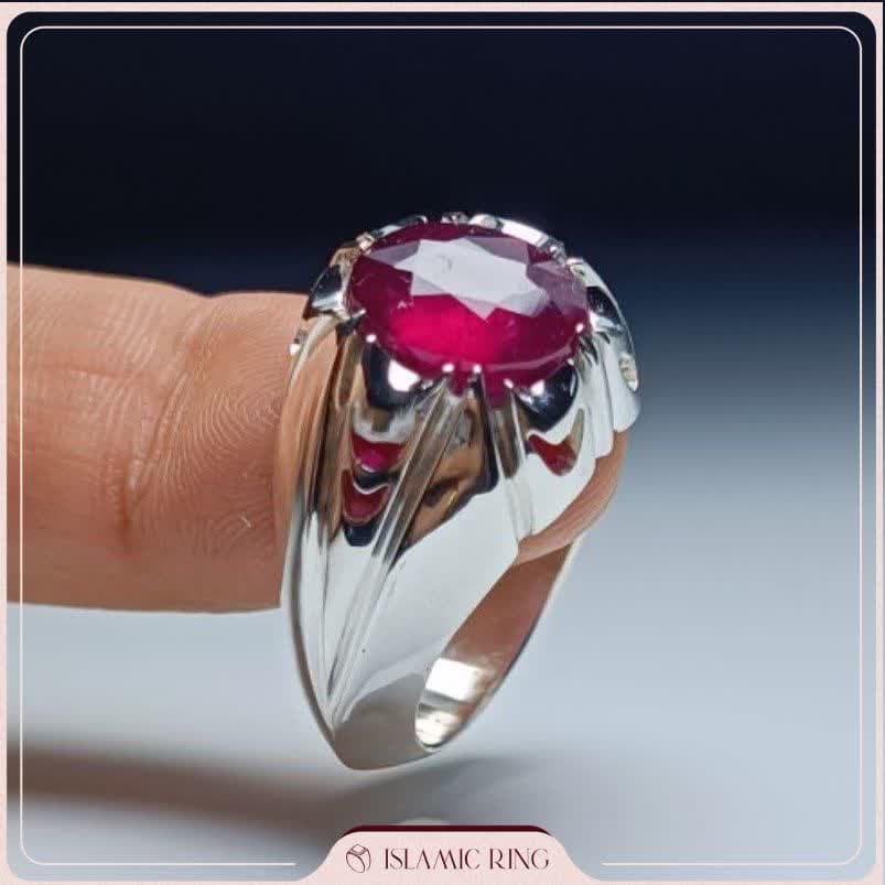 African Red Ruby On A Handmade Men Silver Ring - Free Shipping - EightShop